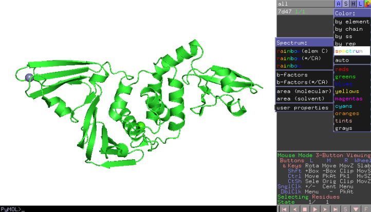 [PyMOL] color by “spectrum” – KPWu's group research site