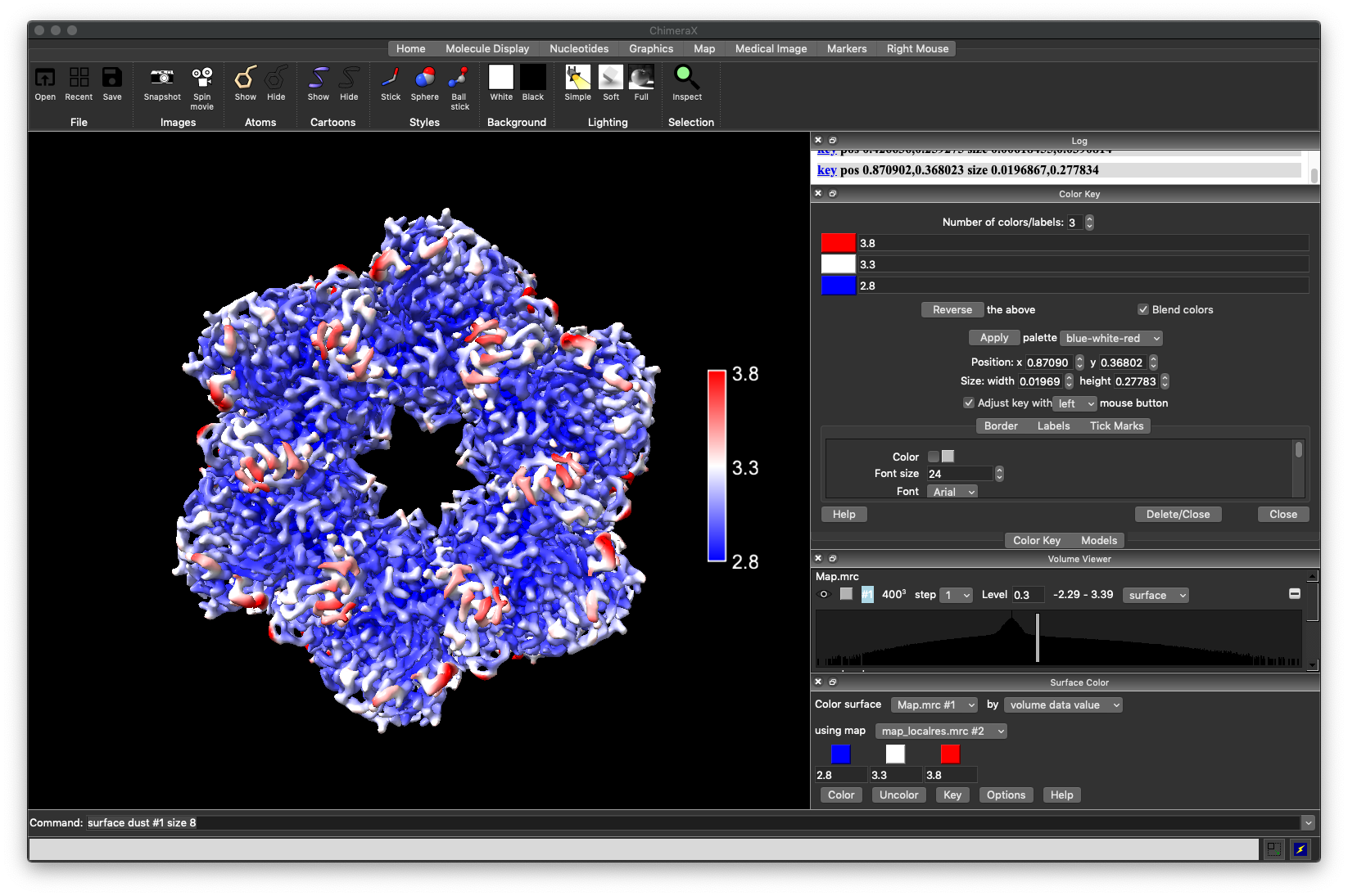 [ChimeraX] color cryo-EM local resolution – KPWu's group research site